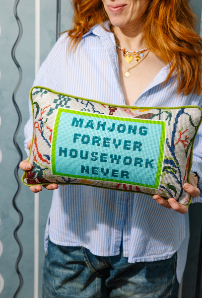 Mahjong Needlepoint Pillow – Waiting On Martha