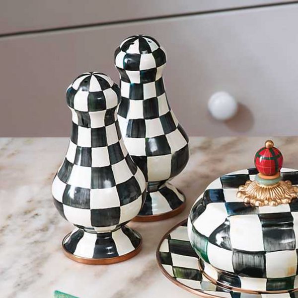 MacKenzie Childs Courtly Check Enamel Large Salt & Pepper Shakers ...